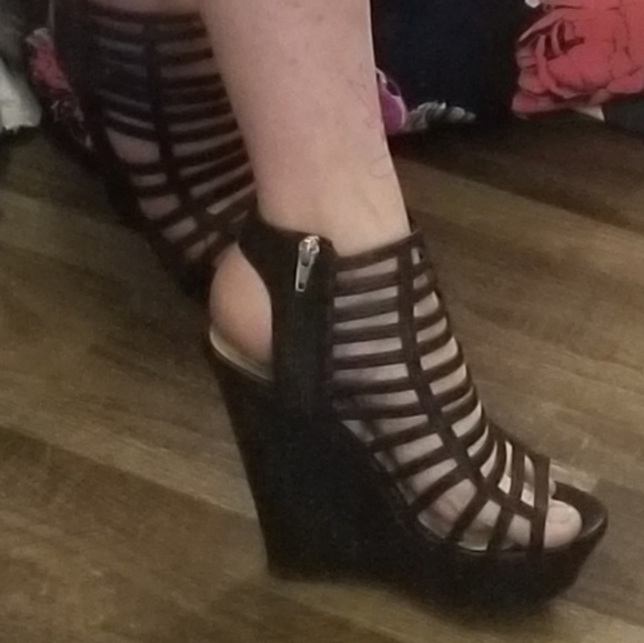 Shoespie | Shoes | Shoespie Black Caged Wedges | Poshmark